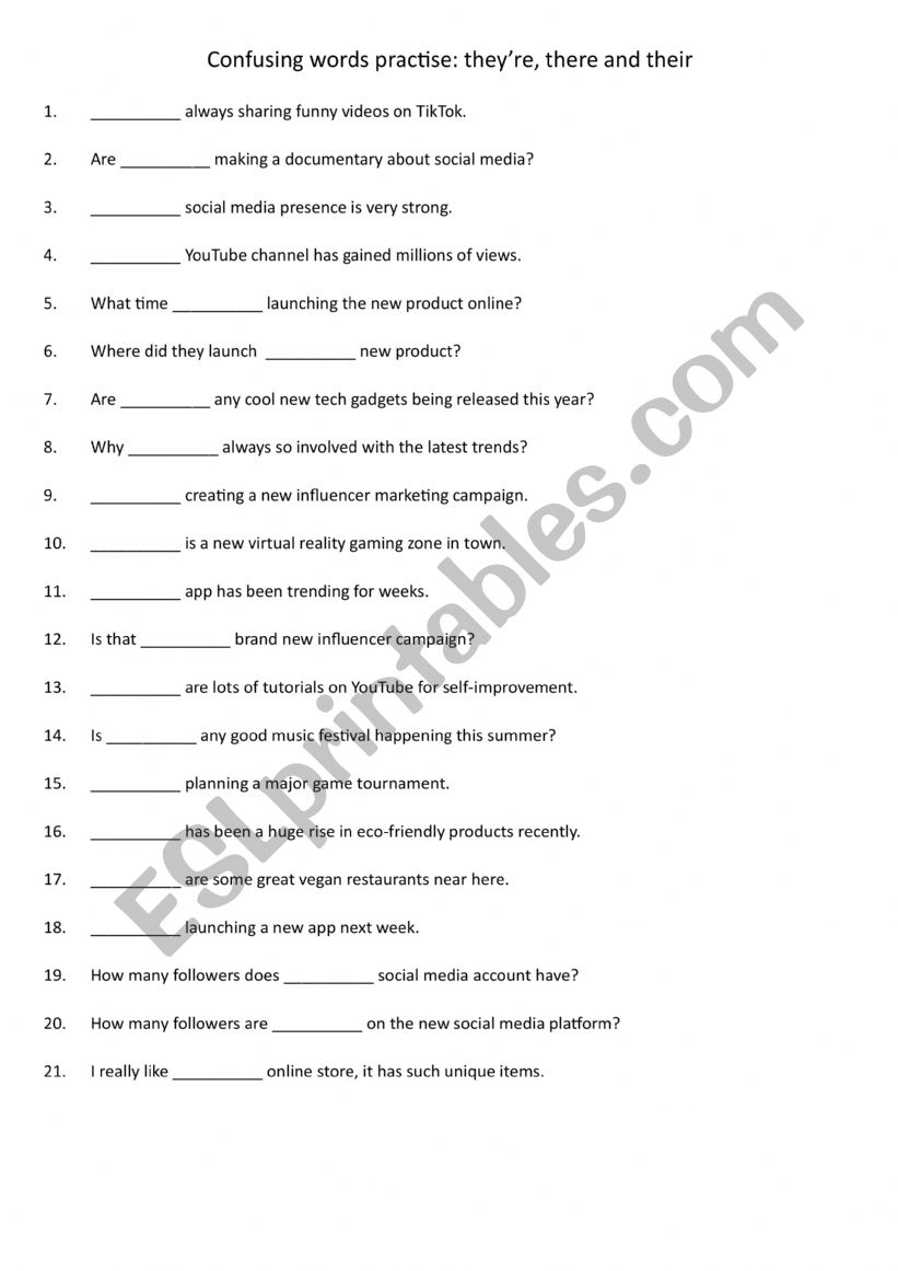 Confusing words practise they’re, there and their 2 - ESL worksheet by ...