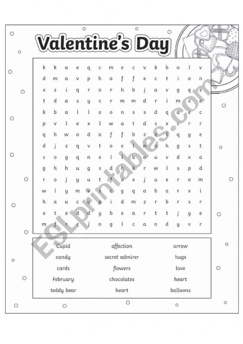 Valentineï¿½s day wordsearch - ESL worksheet by msbeka