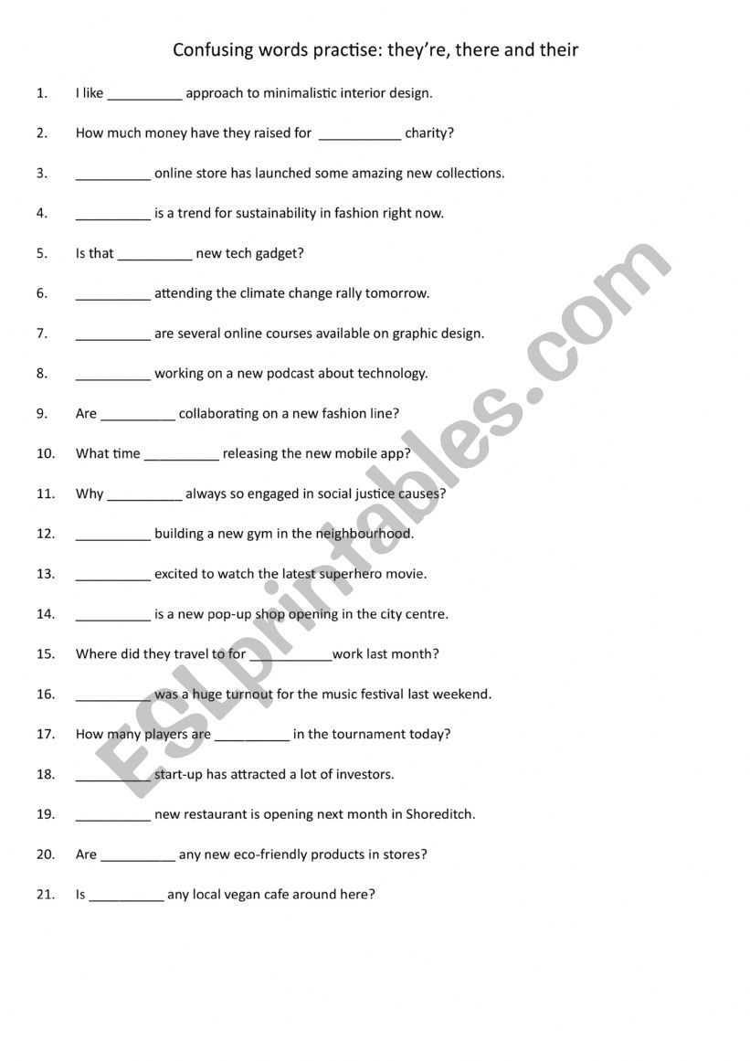 Confusing words practise they’re, there and their 3 - ESL worksheet by ...