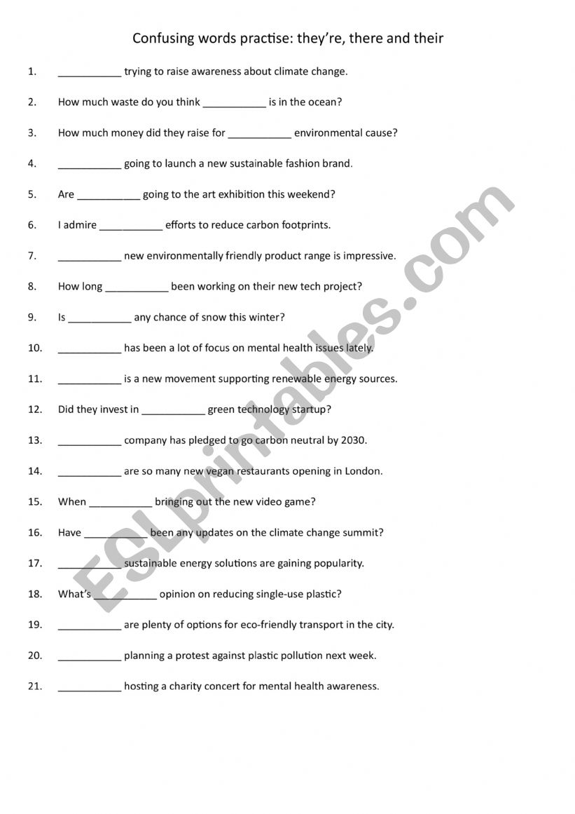 Confusing words practise they’re, there and their 4 - ESL worksheet by ...