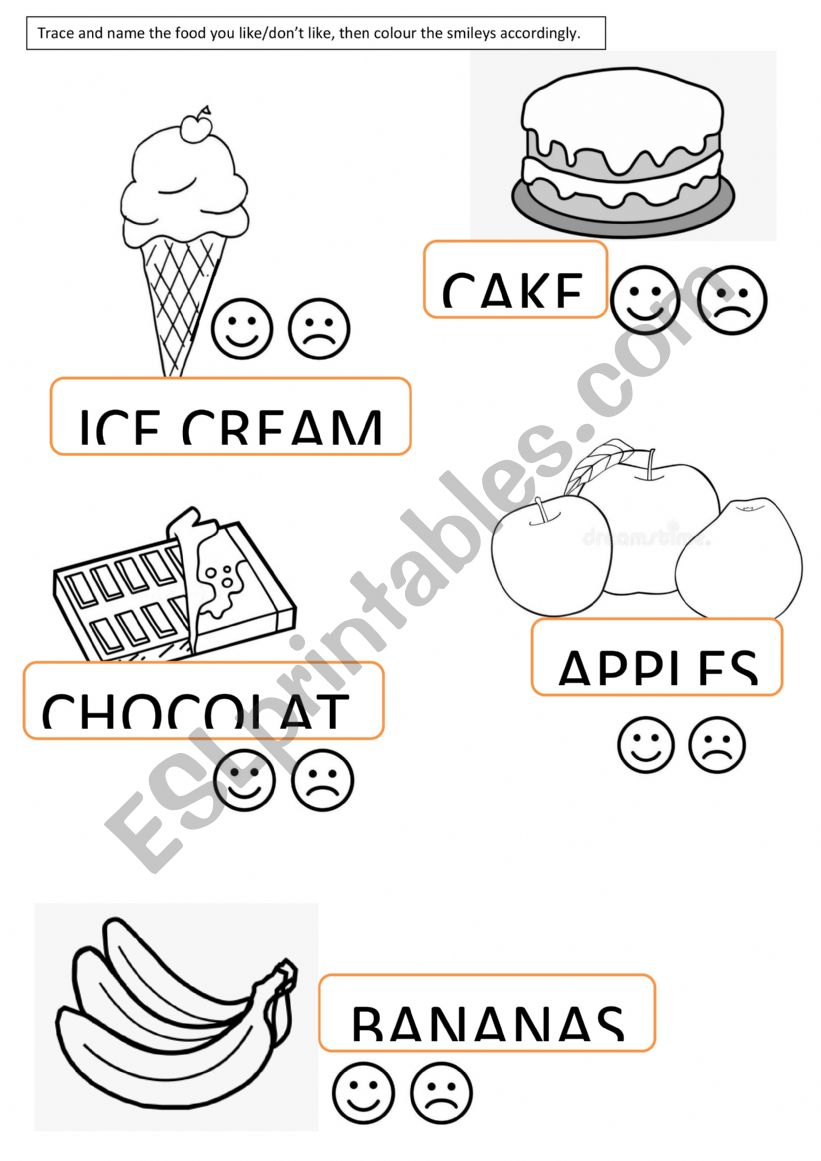 Food: I like/don´t like - ESL worksheet by Milofinka
