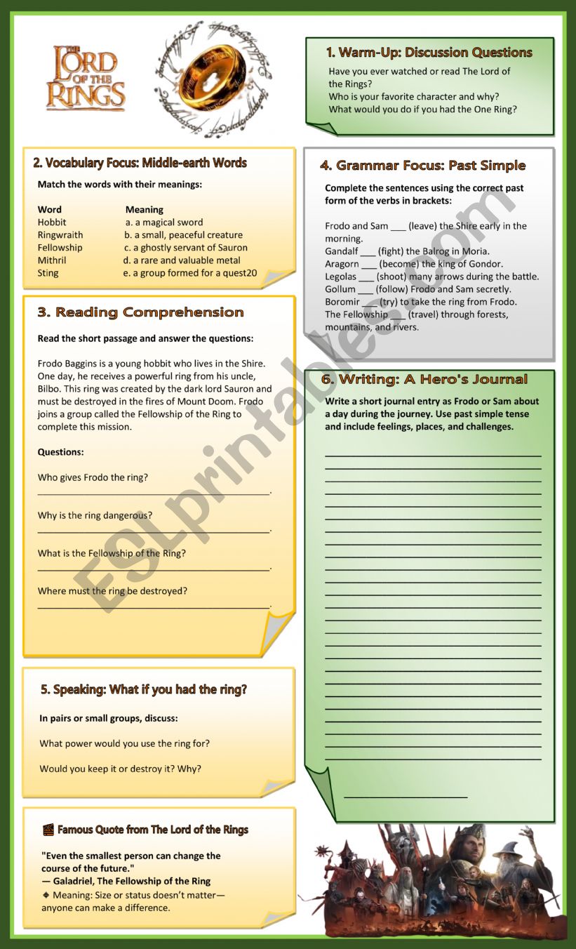 Lord of the Rings - ESL worksheet by Ayfer Dal