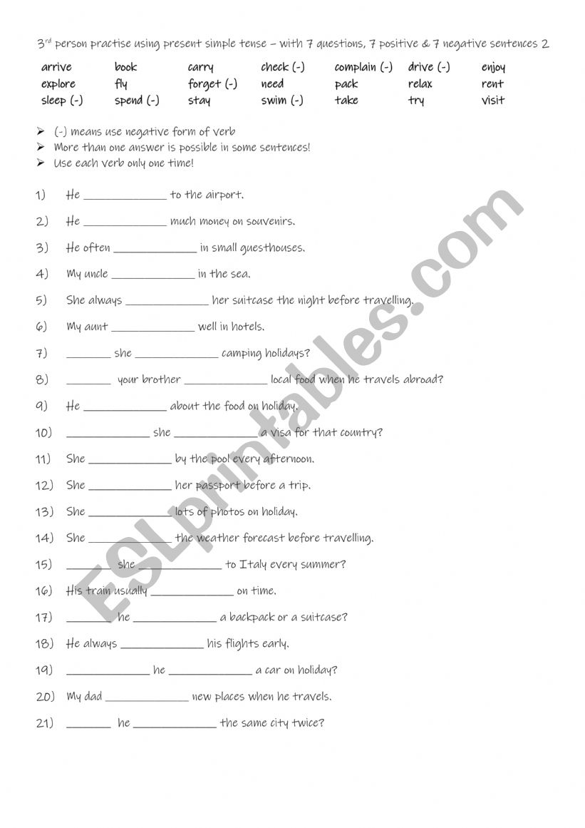 3rd person practise using present simple tense – with positive ...