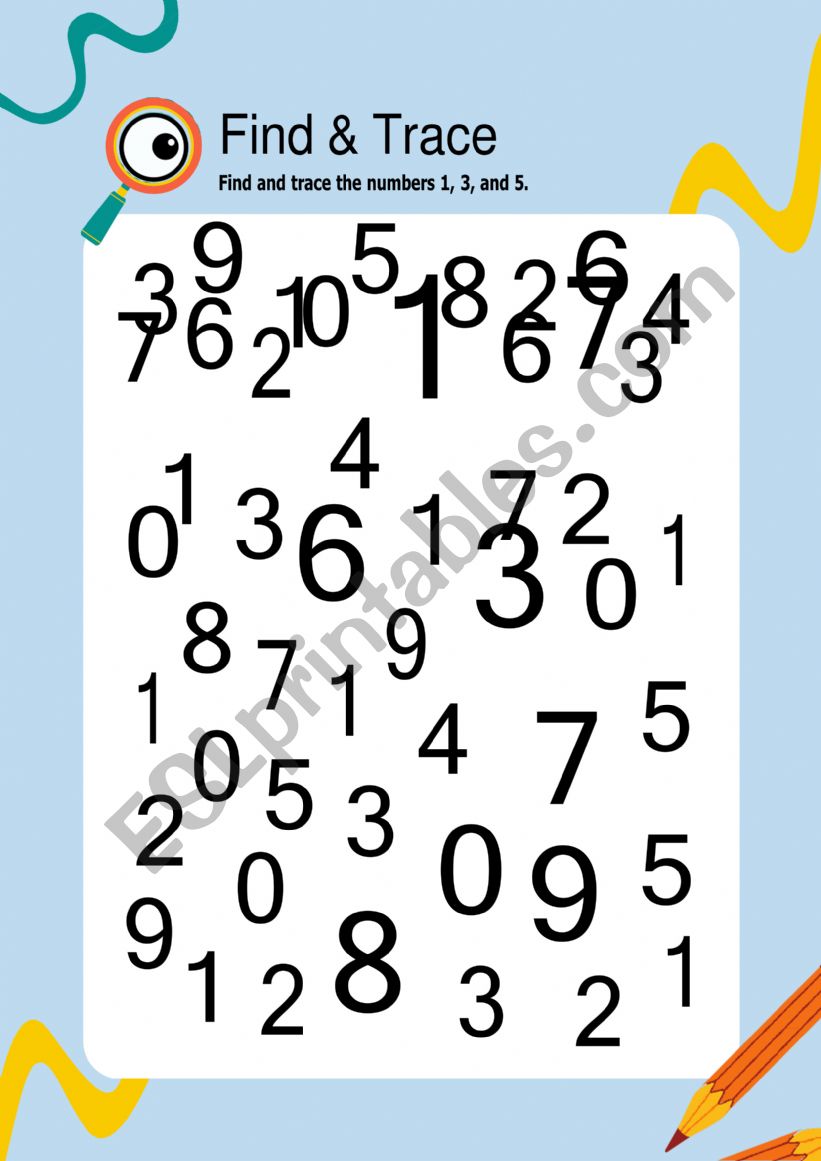 Find and Trace Numbers - ESL worksheet by rosie1120
