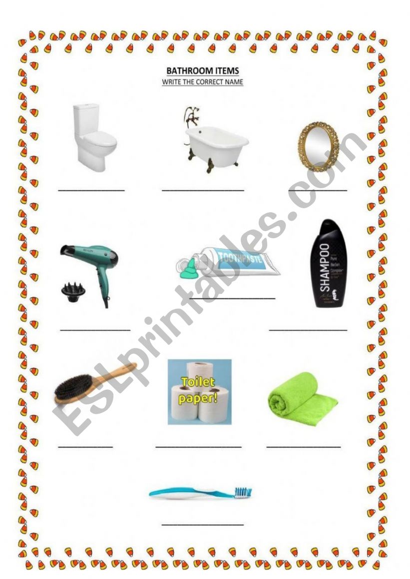 Bathroom ítems - ESL worksheet by lily80