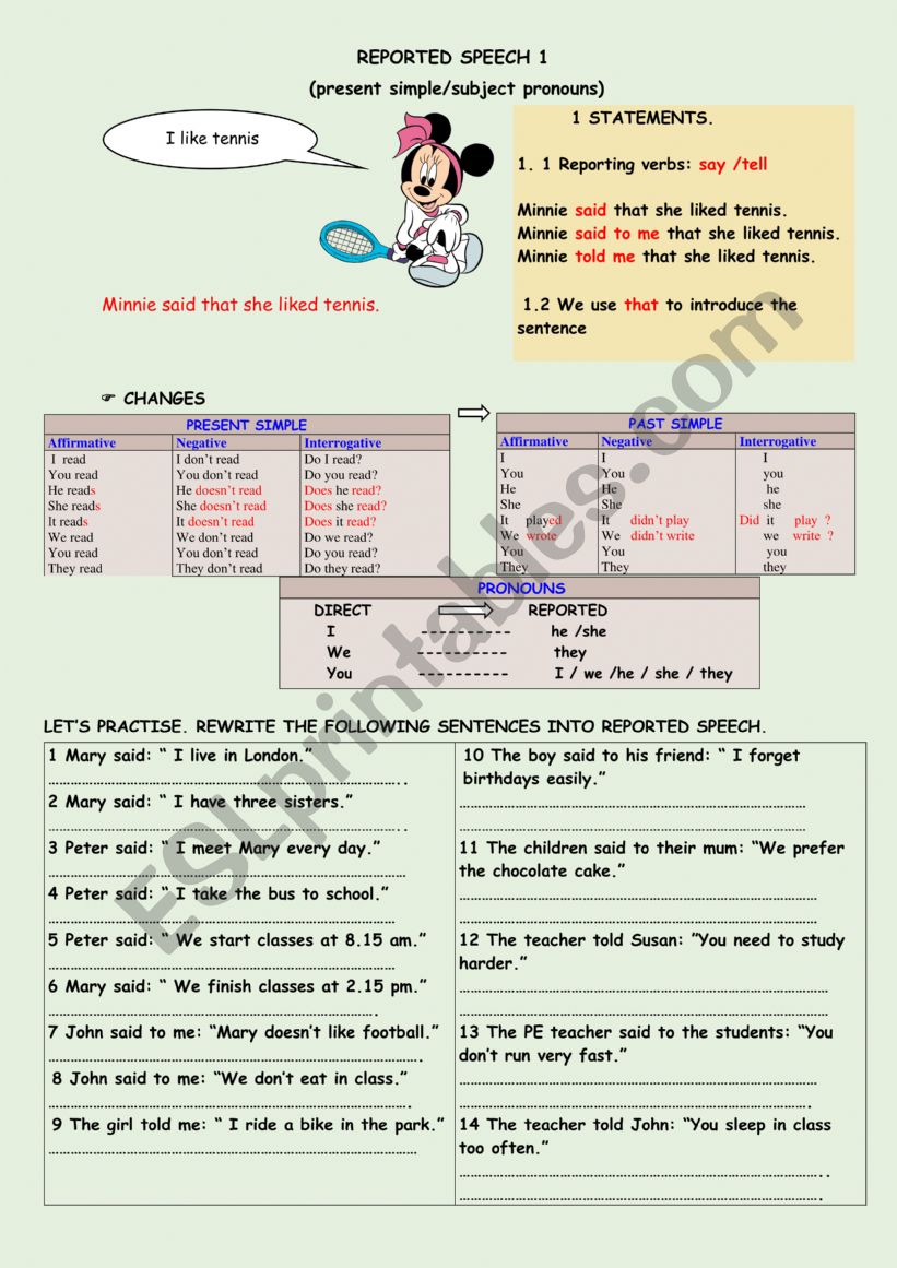 Reported Speech 1 - ESL worksheet by octubre