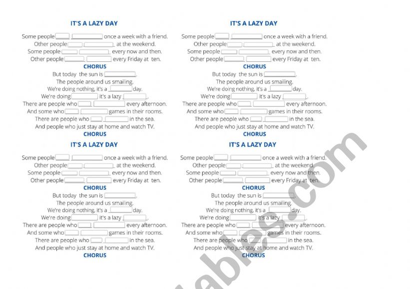 ITÂ´S A LAZY DAY - ESL worksheet by andrelopez89