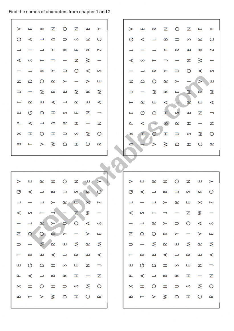 Harry Potter wordsoup - ESL worksheet by almeidavero47