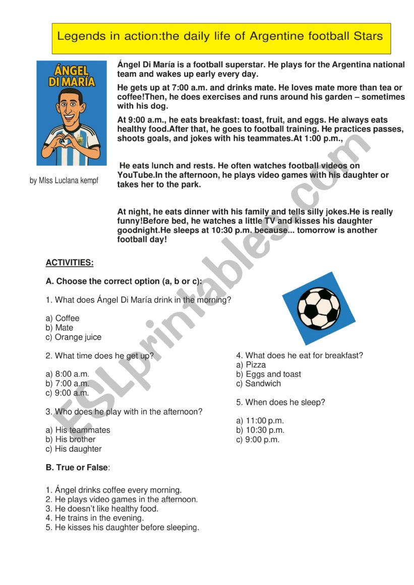 Argentinian Football Players - ESL worksheet by veronicaesl