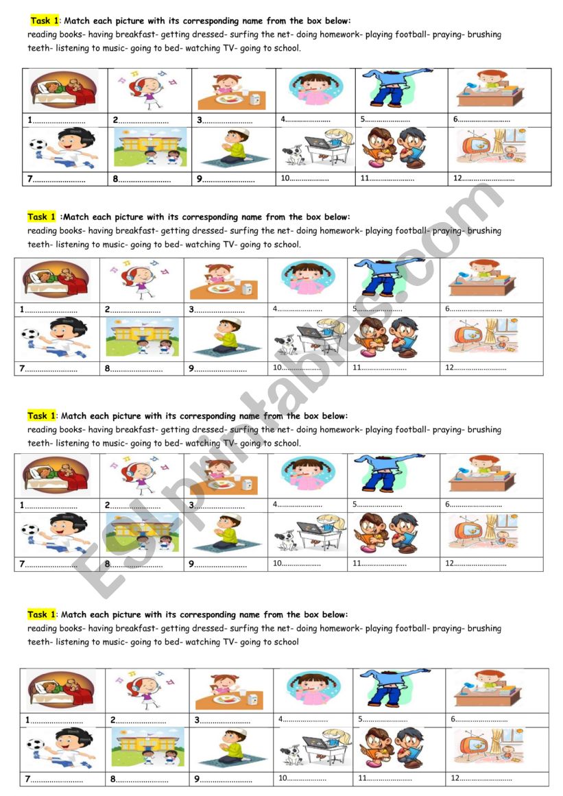 daily activities - ESL worksheet by nanoun