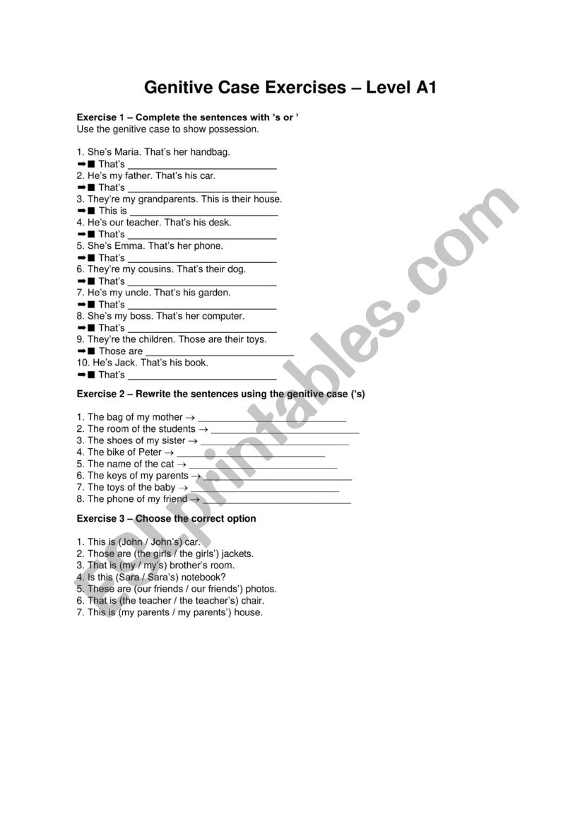 Genitive case - ESL worksheet by Smart Cookie
