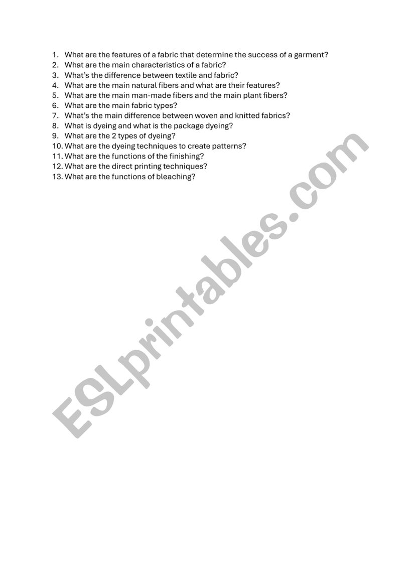 textile - ESL worksheet by erystefy