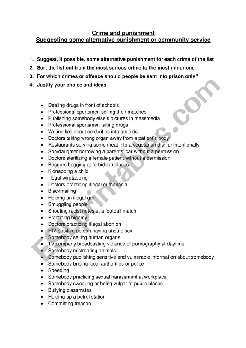 Alternative punishment - ESL worksheet by PetrPehe