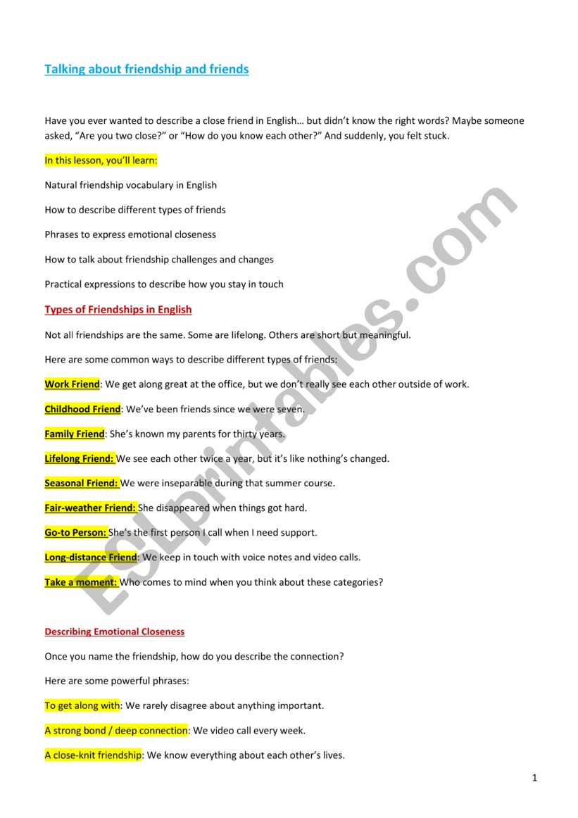 Speaking about friendship - ESL worksheet by mouffa