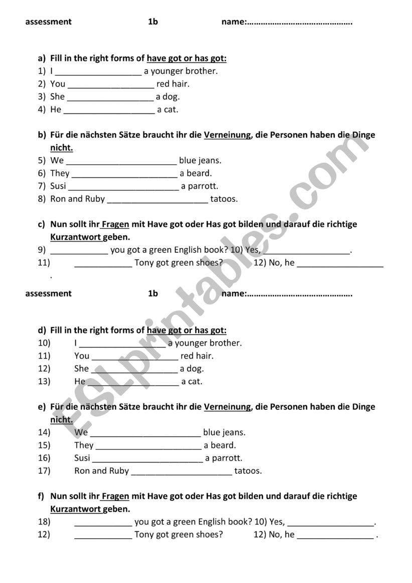have got has got - ESL worksheet by unterthalheim