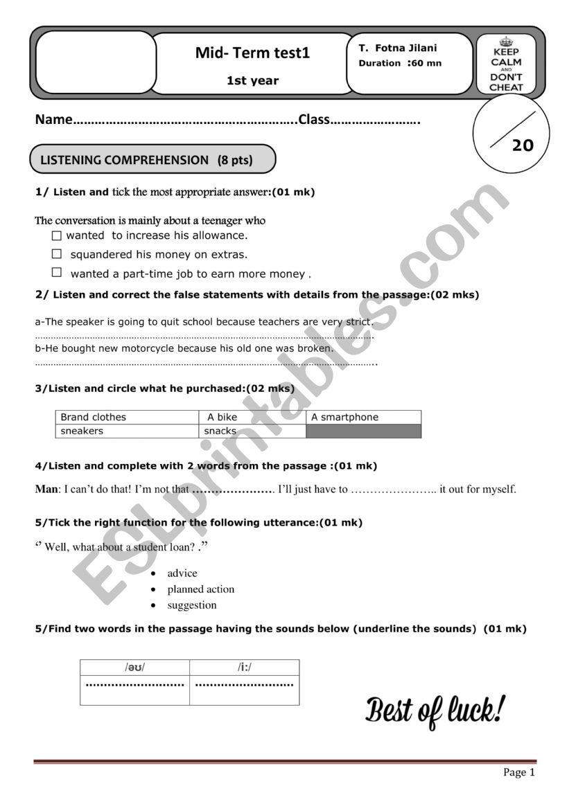 listening test - ESL worksheet by harhoura