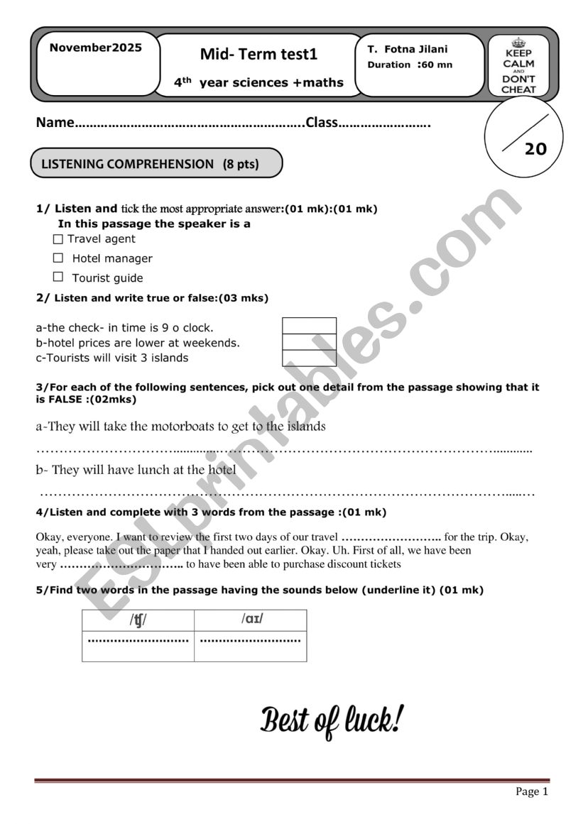 listening test - ESL worksheet by harhoura