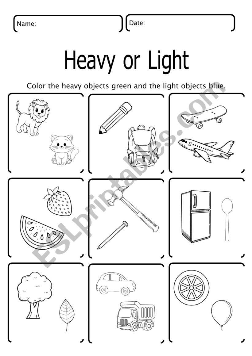 Heavy or light - ESL worksheet by JULIOHERRERA01