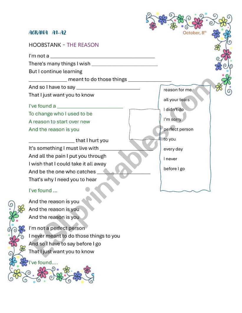 the reason - ESL worksheet by laprofemoni2023