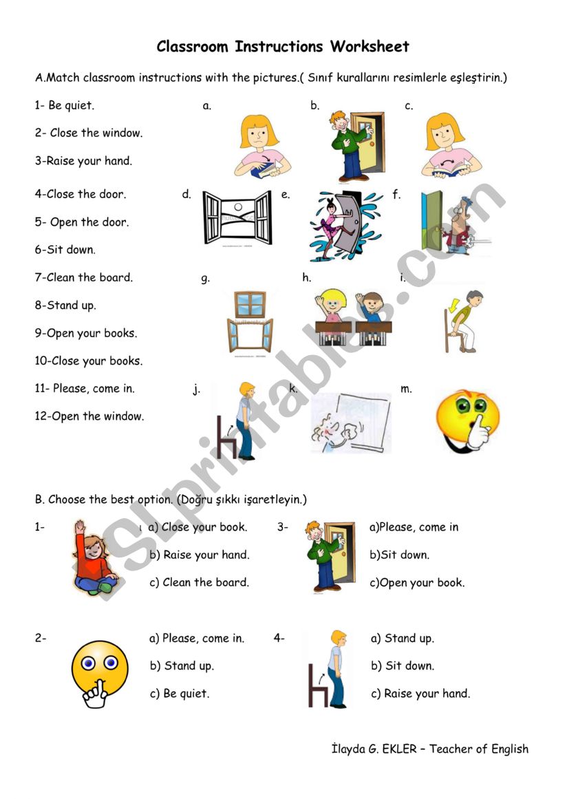 Classroom instructions - ESL worksheet by ecethequeen13