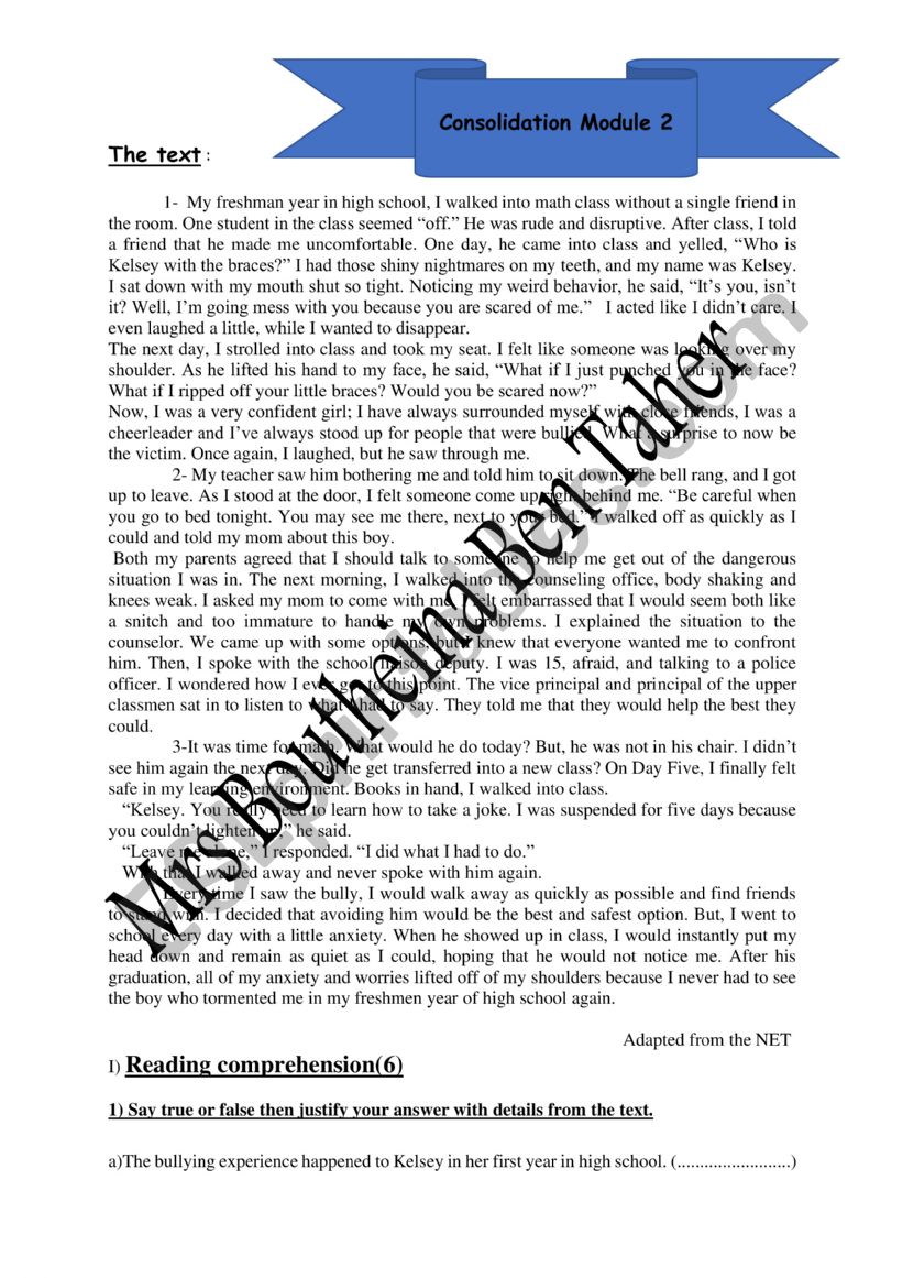 SCHOOL BULLYING - ESL worksheet by Mrs Ben Taher