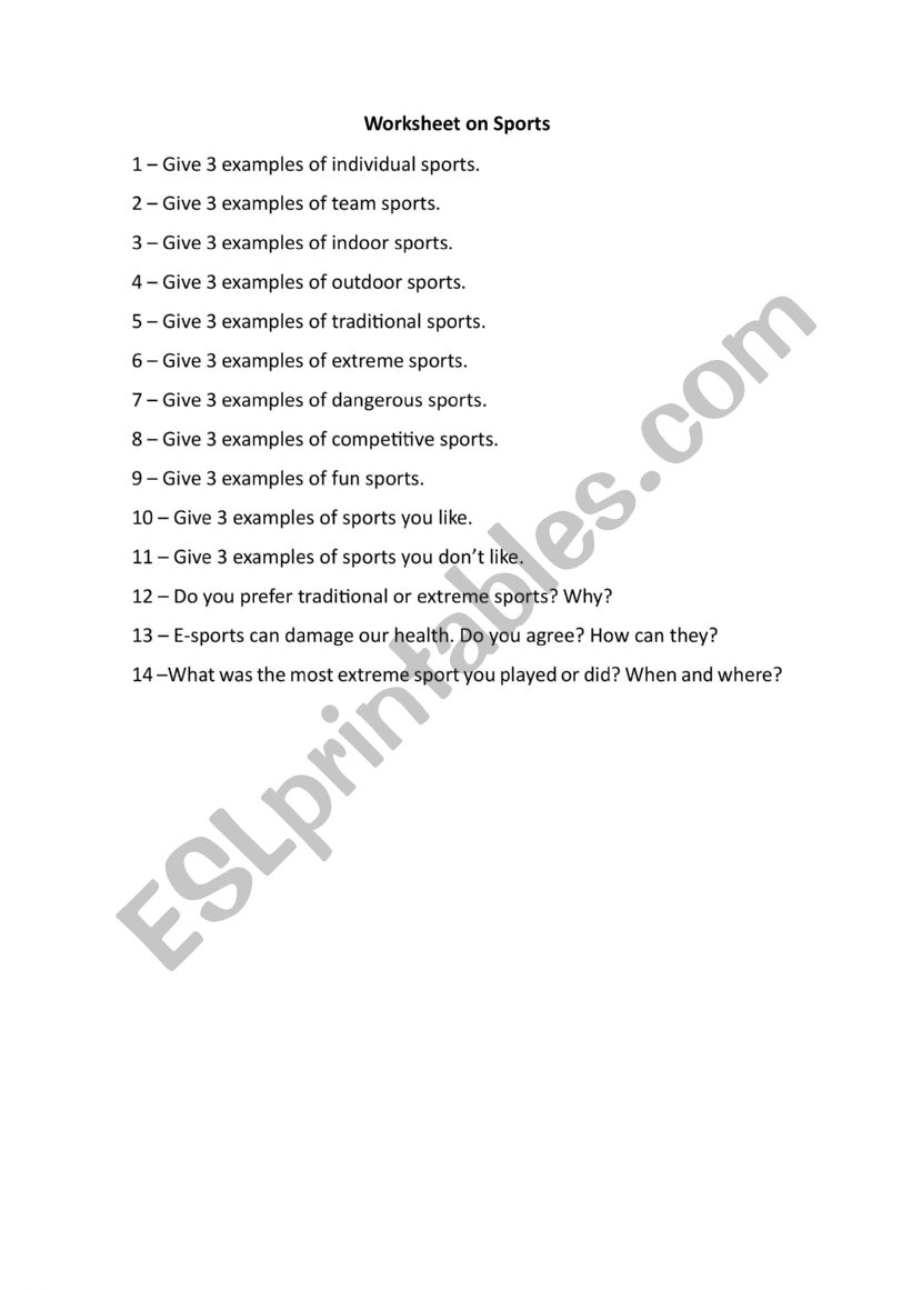 Sport questions - ESL worksheet by FlÃ¡vio EugÃ©nio