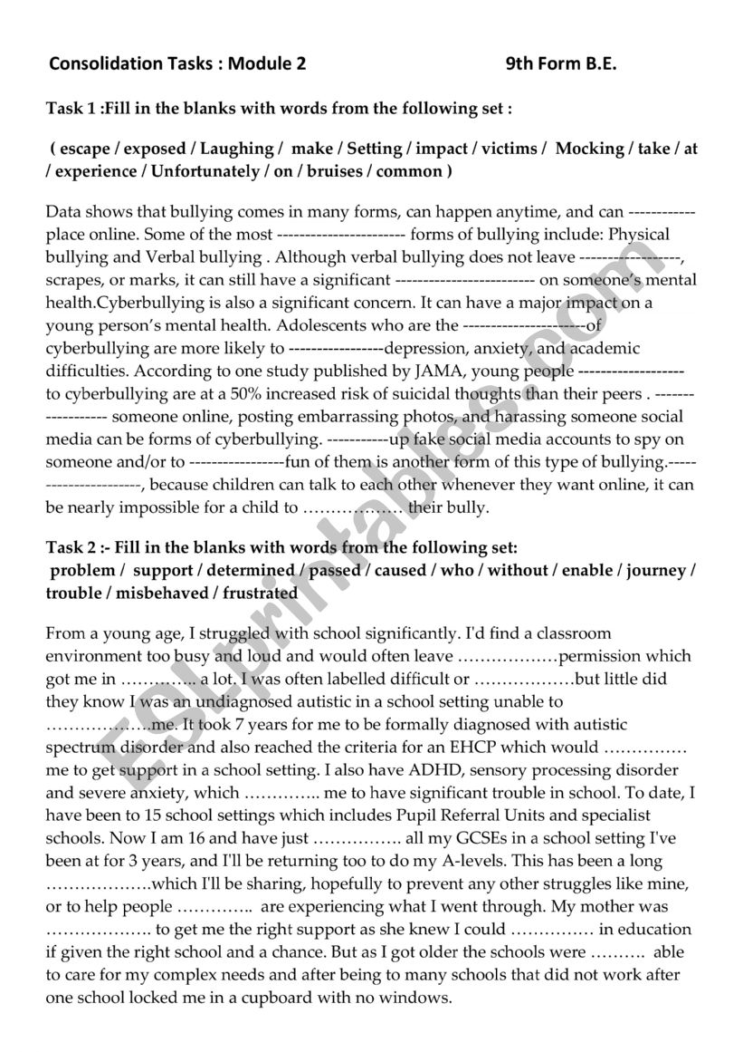 Review Module 2 9th Form - ESL worksheet by loujein