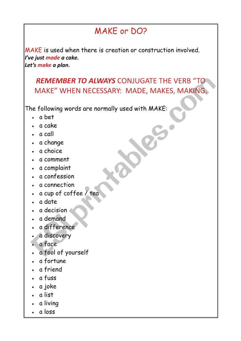 Make or Do? - ESL worksheet by Silvinohig