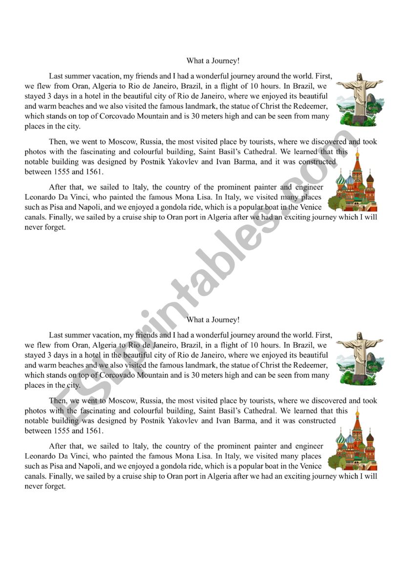 My wonderful journey - ESL worksheet by Aminewave