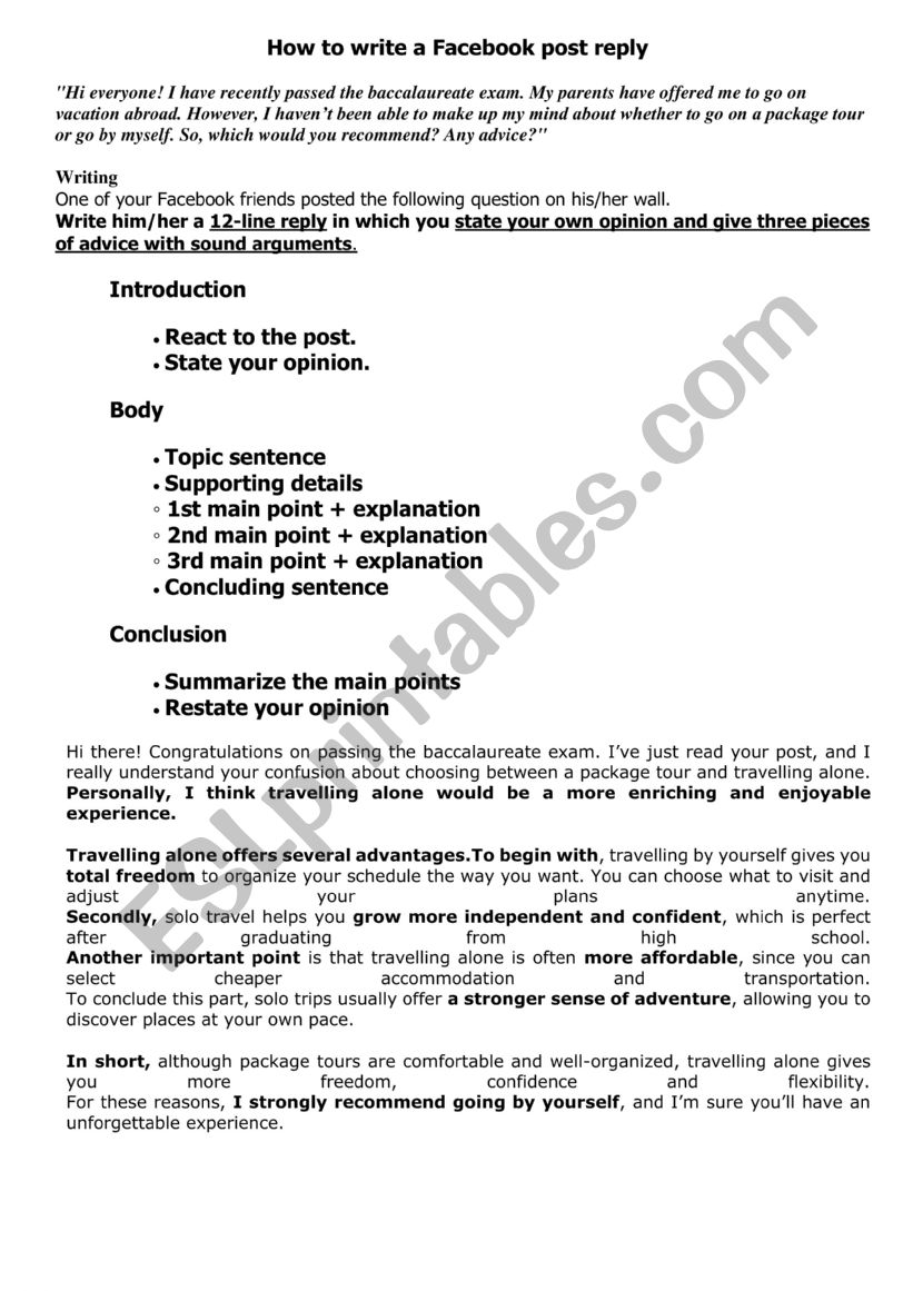 how to write a facebook reply - ESL worksheet by Sarsar