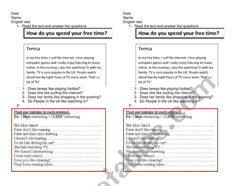 reading time free time - ESL worksheet by lowryder49