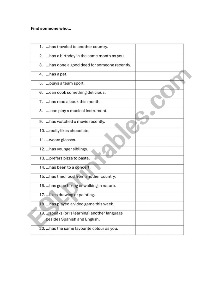 Find someone who - ESL worksheet by slopcan