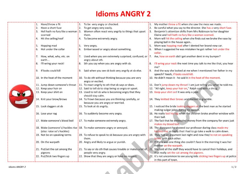 Idioms ANGRY 2 - ESL worksheet by kristine4444
