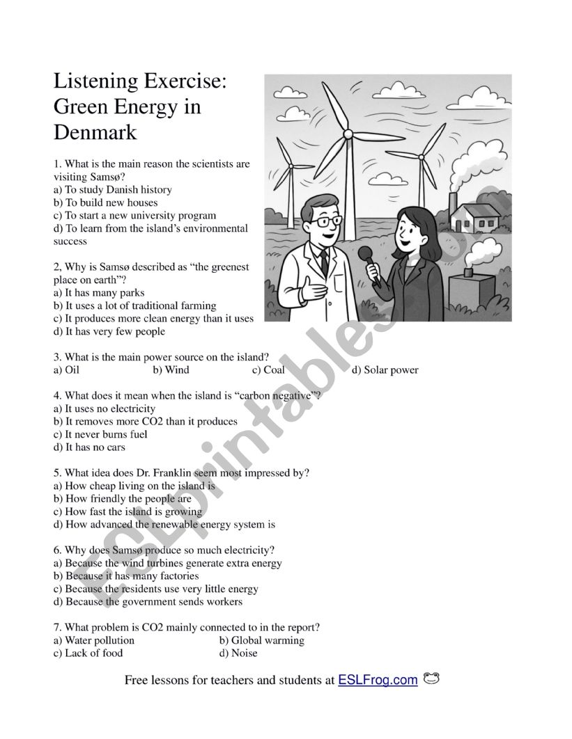 Listening Exercise: Green Energy in Denmark - ESL worksheet by ESLFrog