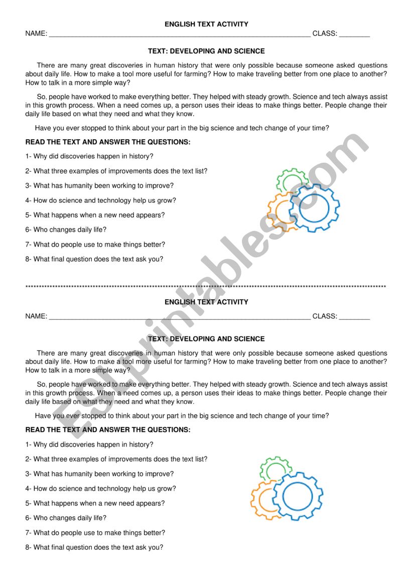 TEXT DEVELOPING AND SCIENCE - ESL worksheet by rimiani