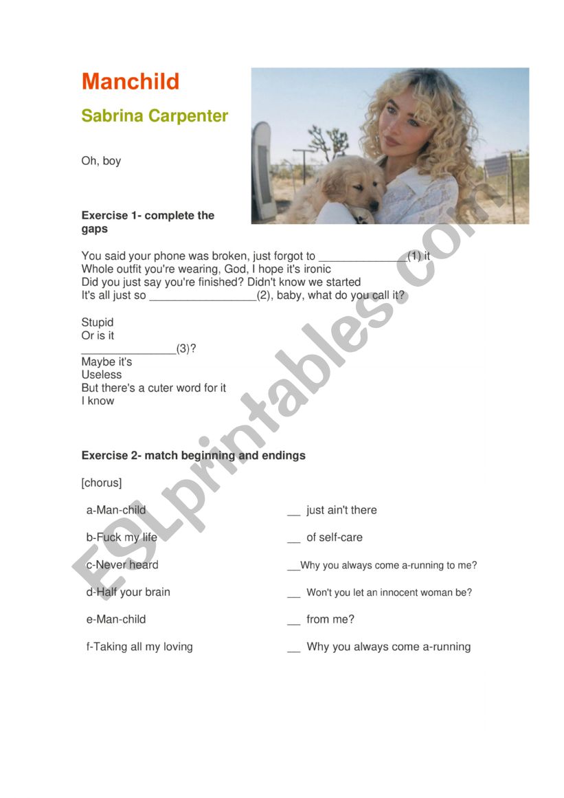 Manchild by Sabrina Carpenter - ESL worksheet by Montlingua24