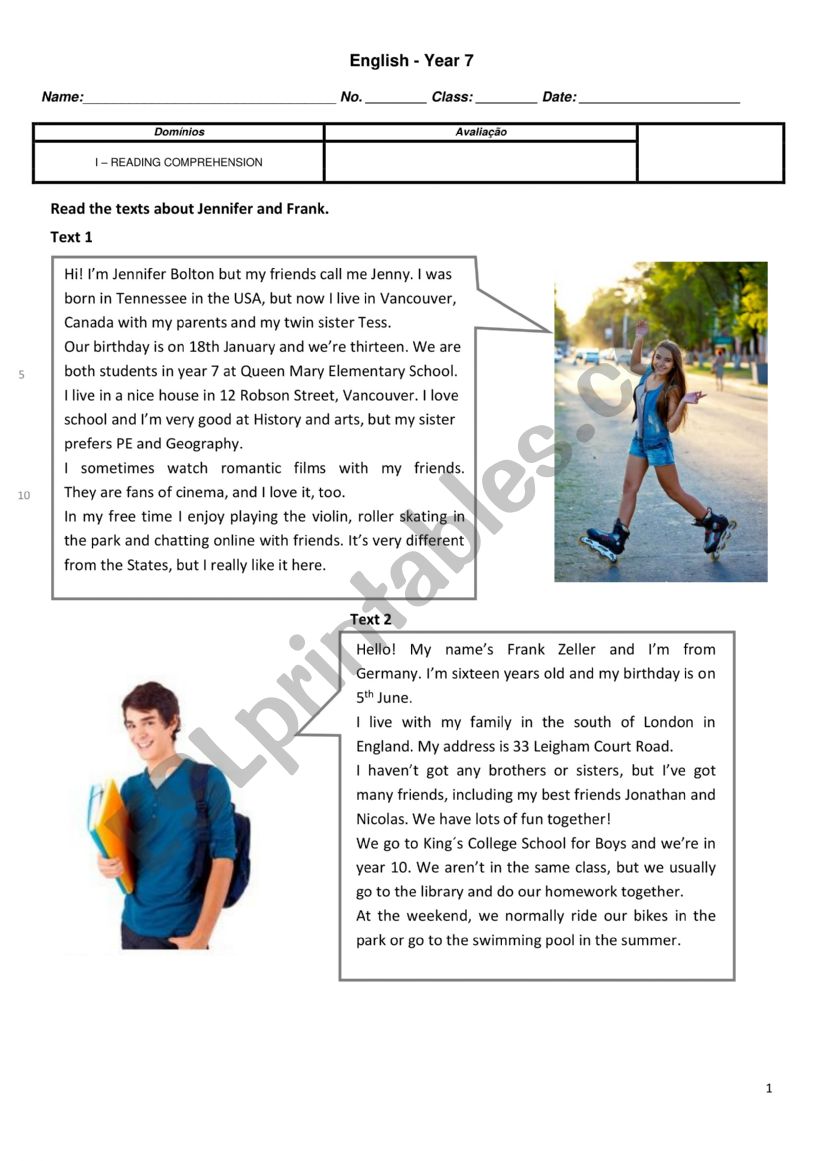 Personal identification - Reading comprehension activity - ESL ...