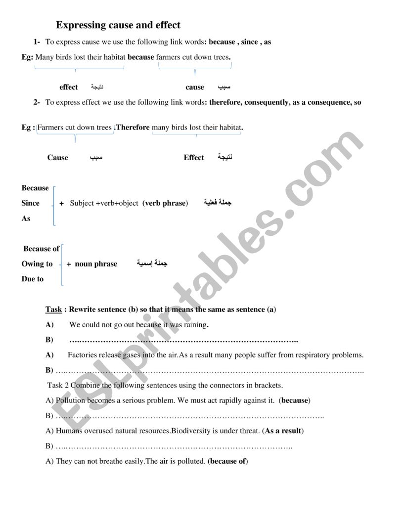 Expressing cause and result - ESL worksheet by educator2012