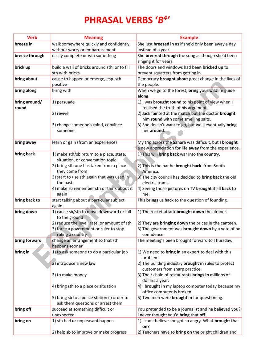 Phrasal verbs B4 - ESL worksheet by kristine4444