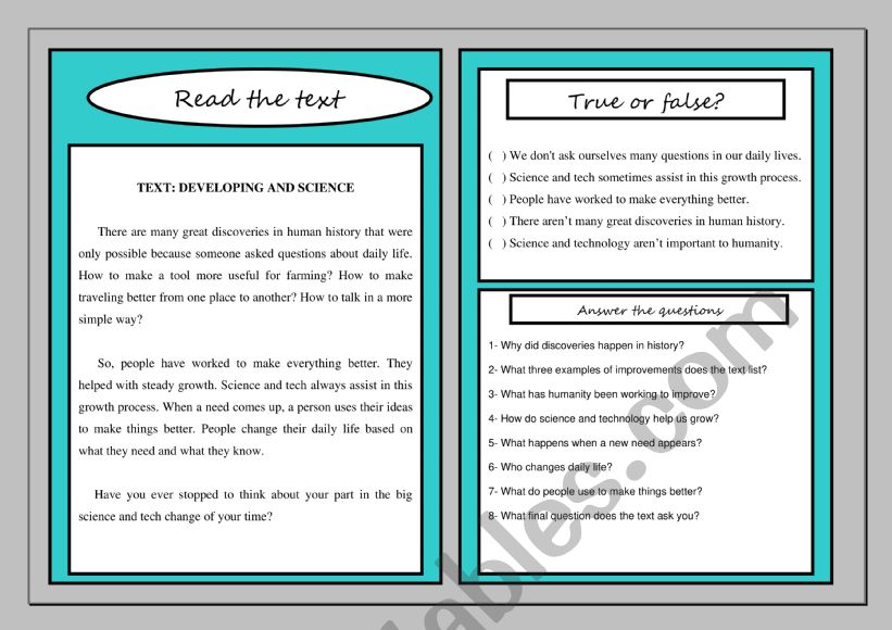 DEVELOPING AND SCIENCE text comprehension - ESL worksheet by rimiani