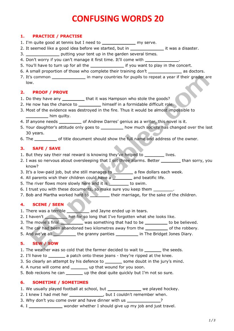 Confusing words 20 - ESL worksheet by kristine4444
