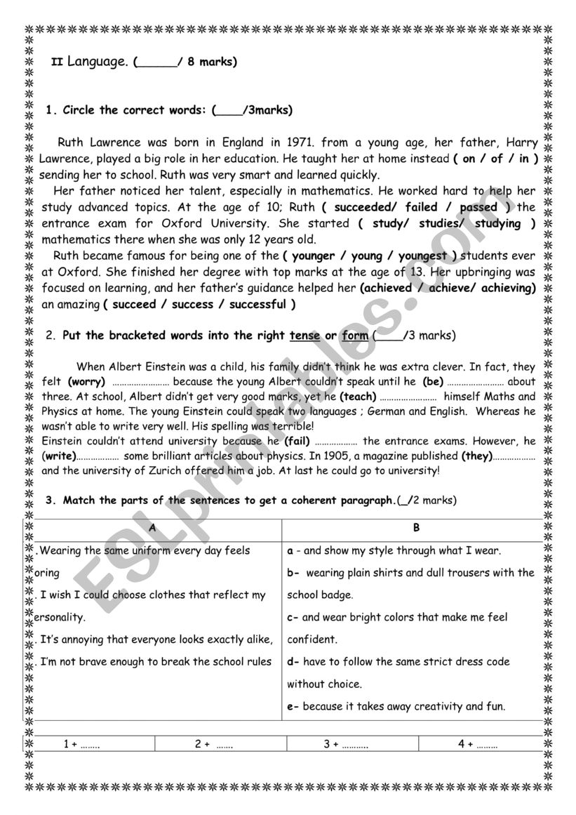 9th form full test n1 part 2 - ESL worksheet by Sabri75