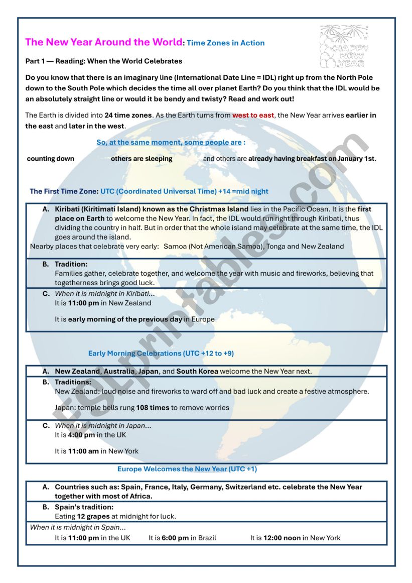 THE NEW YEAR AROUND THE WORLD TIMELINE - ESL worksheet by Gurnoor