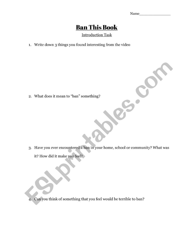 Ban this book introductory task - ESL worksheet by Abel43