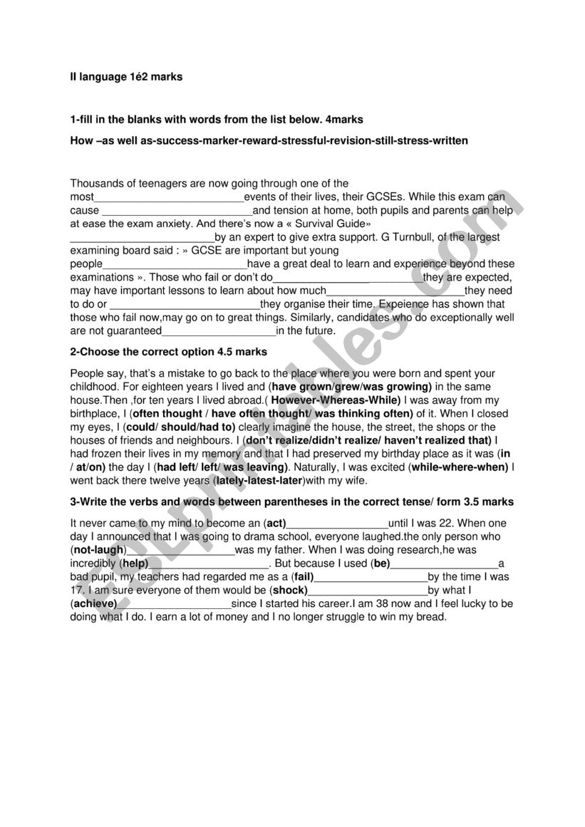 mid term test 2 1 st form - ESL worksheet by sawssen kamoun