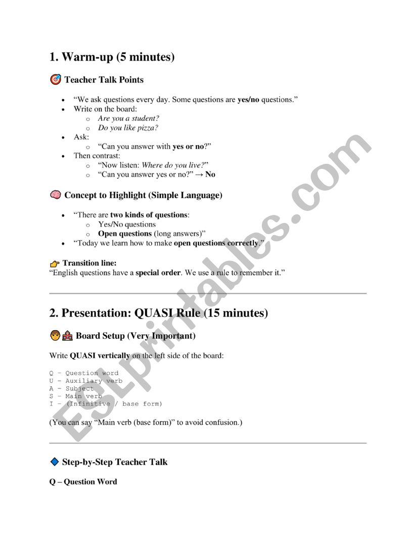 QUASI lesson plan - ESL worksheet by Alexaundrea