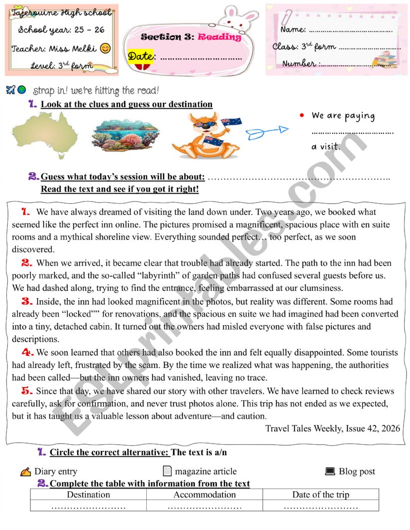 3rd form reading consolidation - ESL worksheet by English-teacher 38