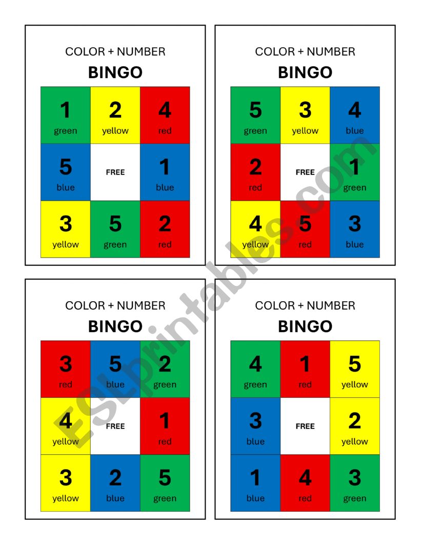 COLOR + NUMBER BINGO - ESL worksheet by HelenOrd16