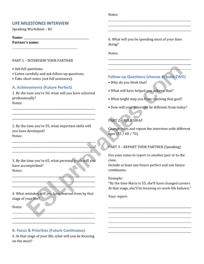 Life Milestones - B2 (future perfect and future continuous) - ESL ...