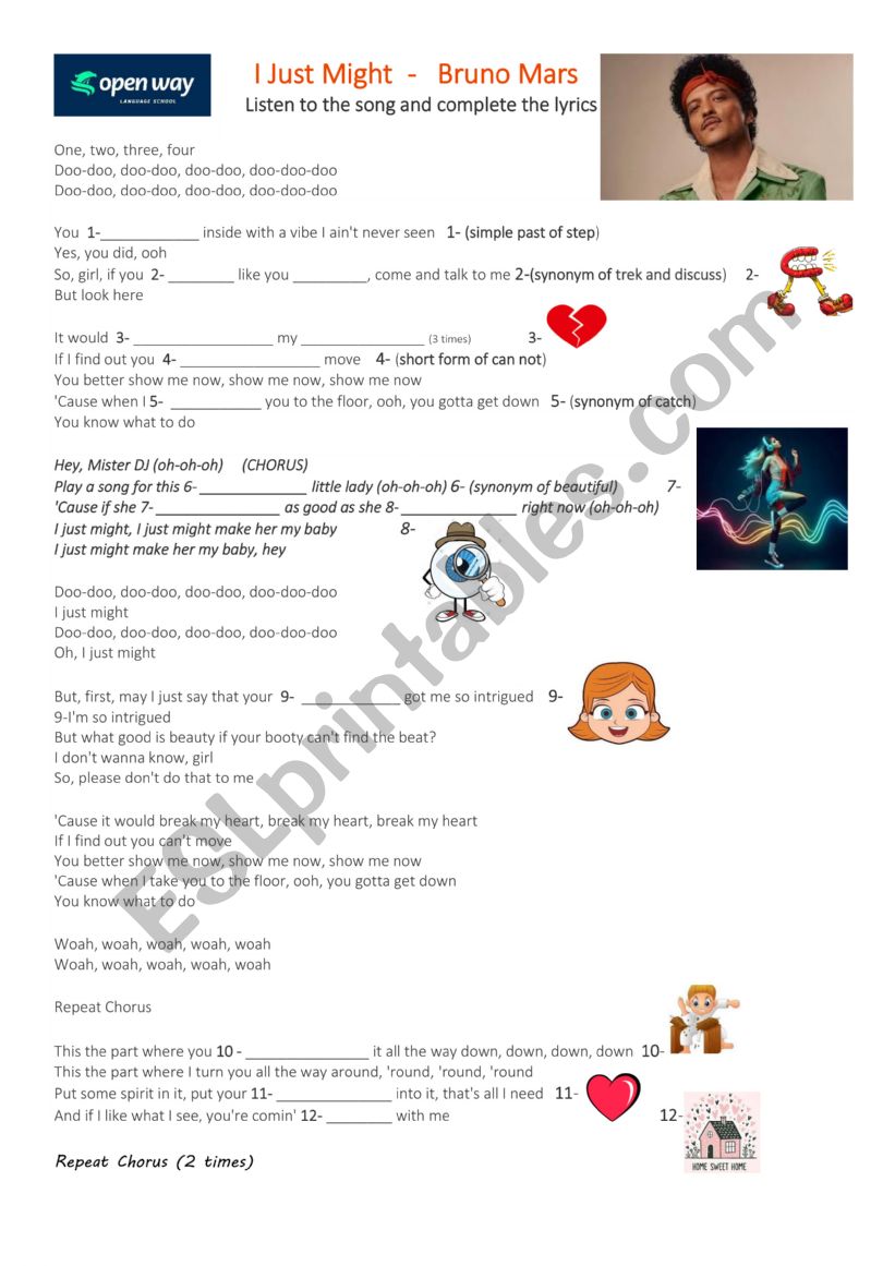 It Just Might - Bruno Mars - - ESL worksheet by adriana libera